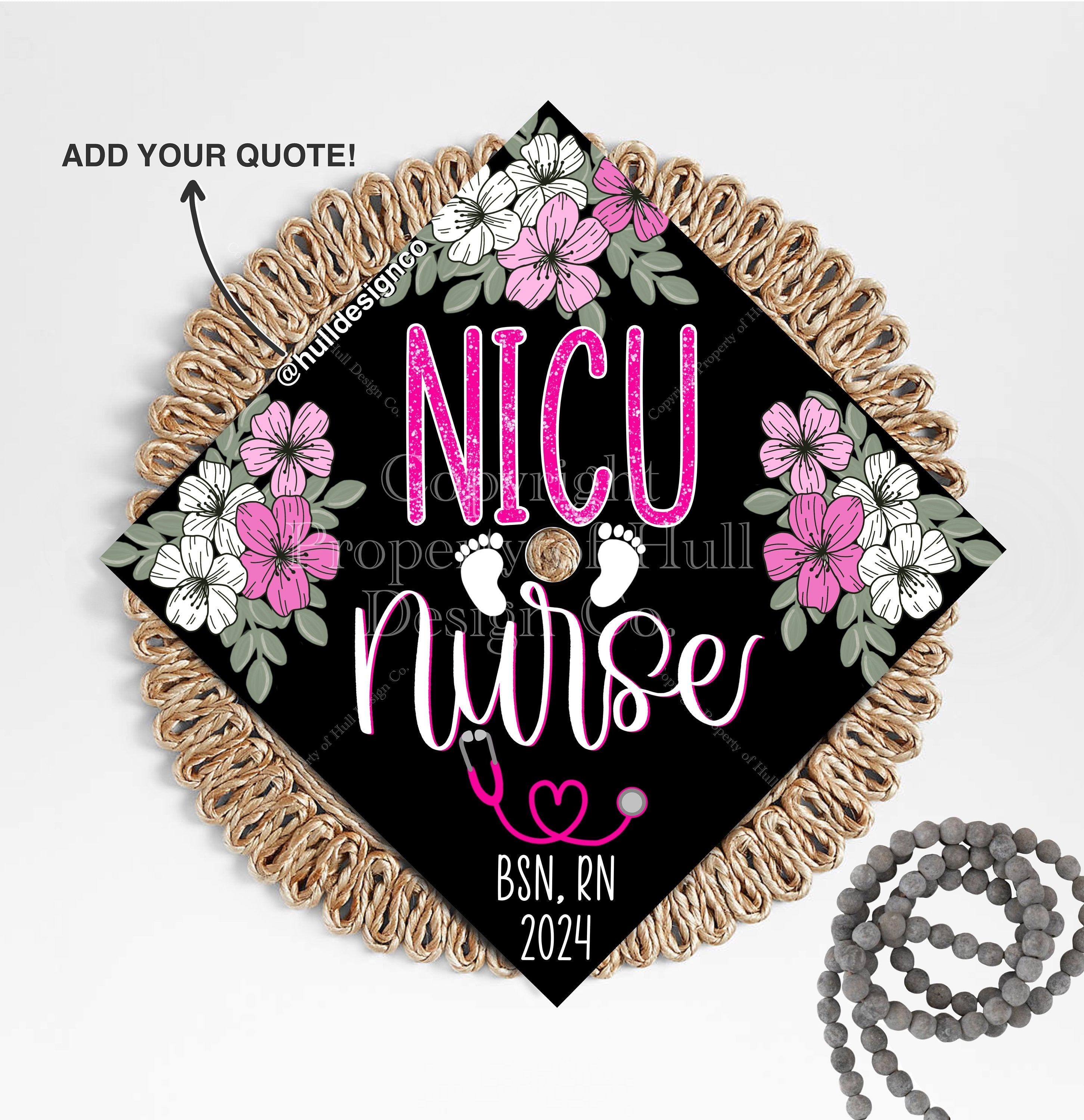 Custom "Cherry Blossom NICU" Graduation Cap Topper, Nursing Graduation ...